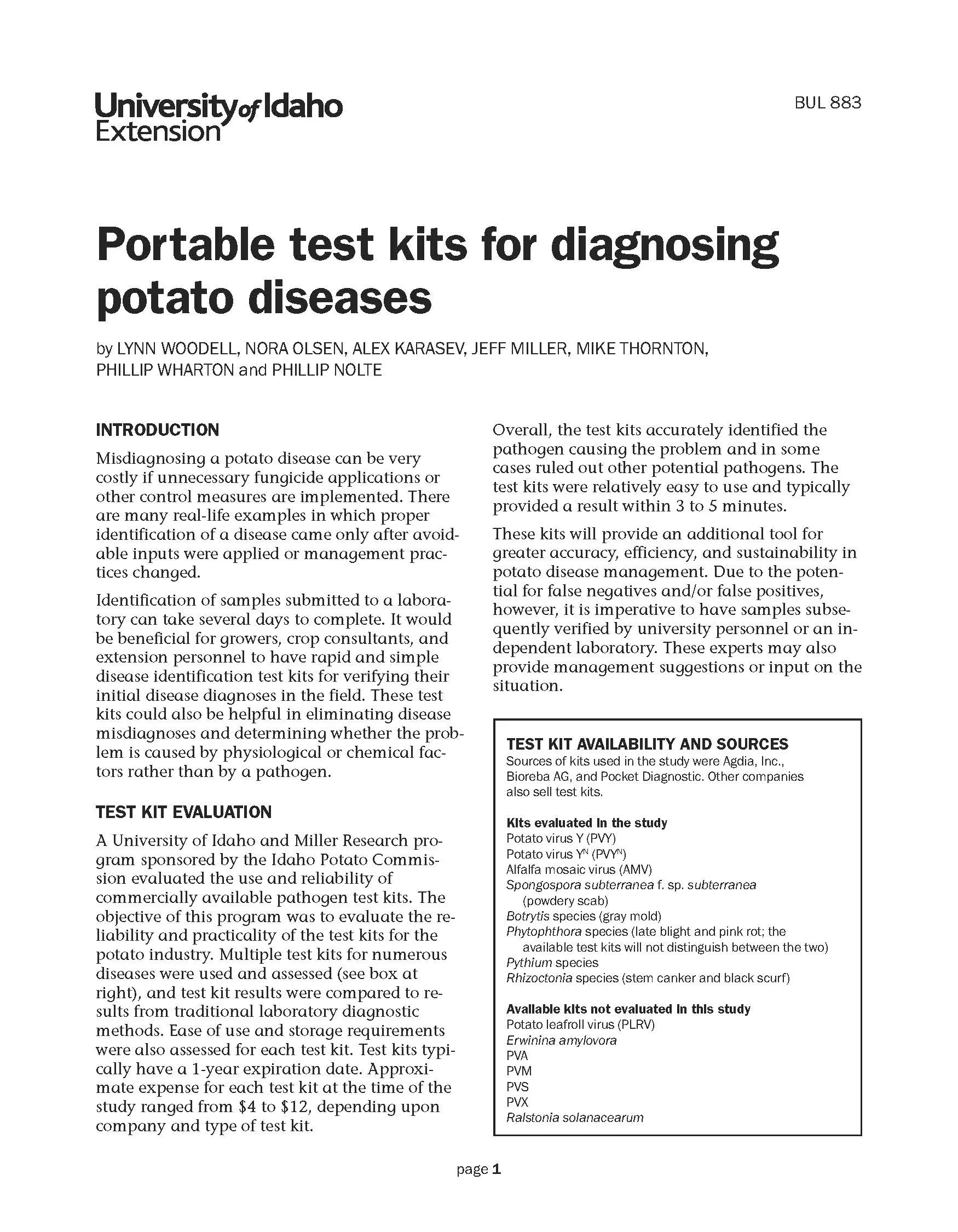 Portable Test Kits for Diagnosing Potato Diseases | University of Idaho