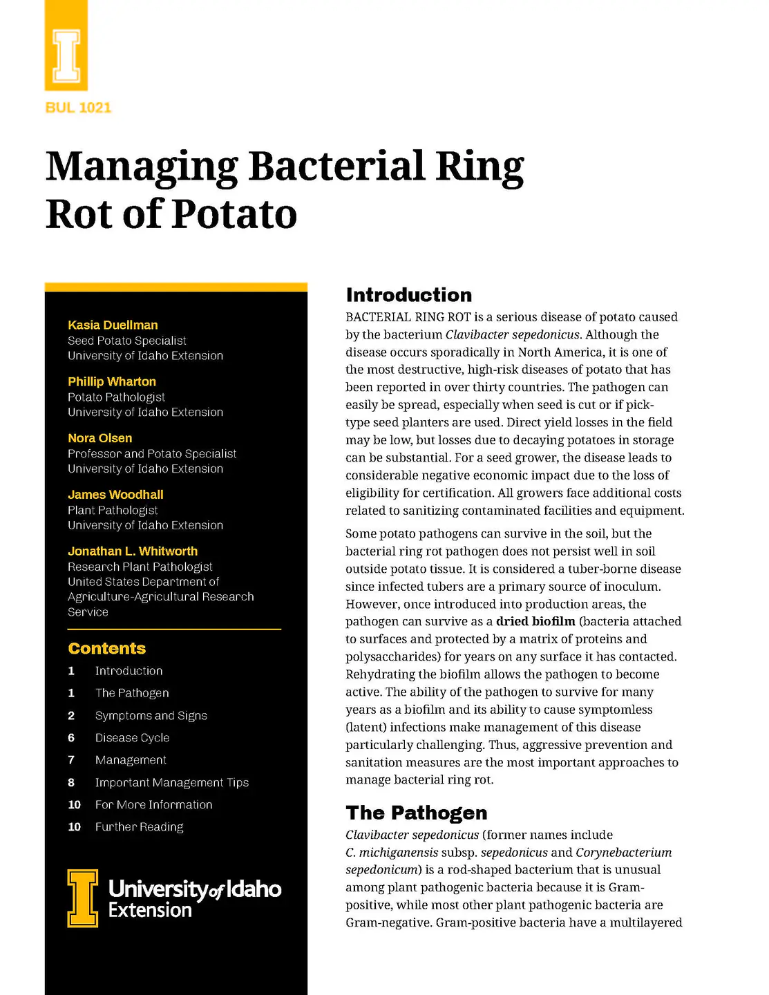 Managing Bacterial Ring Rot of Potato | University of Idaho